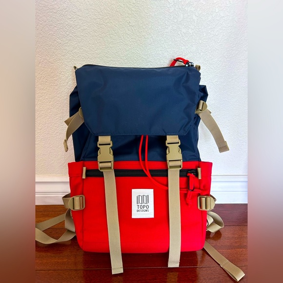 Topo Designs | Bags | Topo Designs Rover Pack Backpack Navy And Red ...